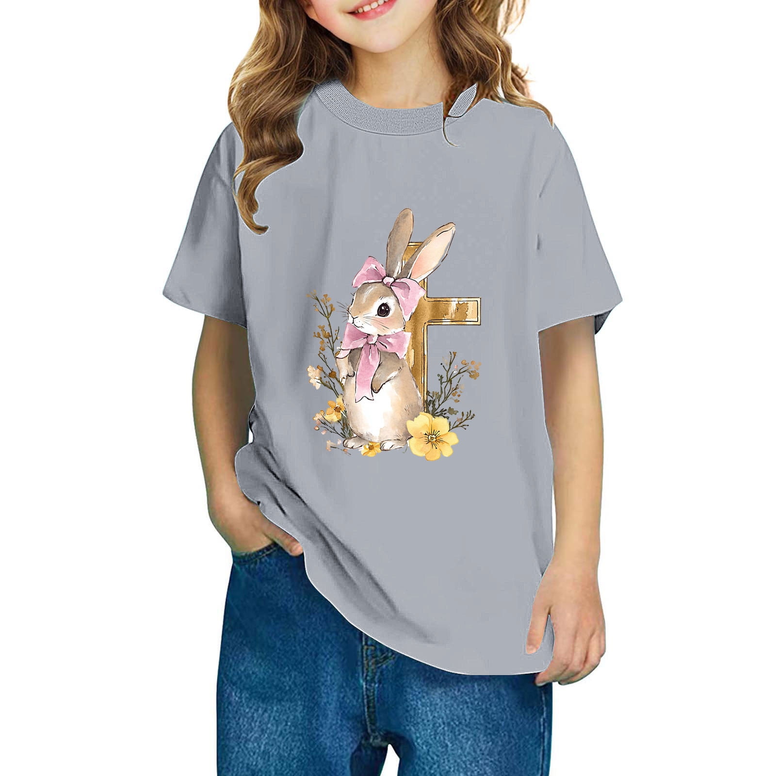hengsof Girls Easter Celebration Cotton T-Shirt, Summer Children Short ...
