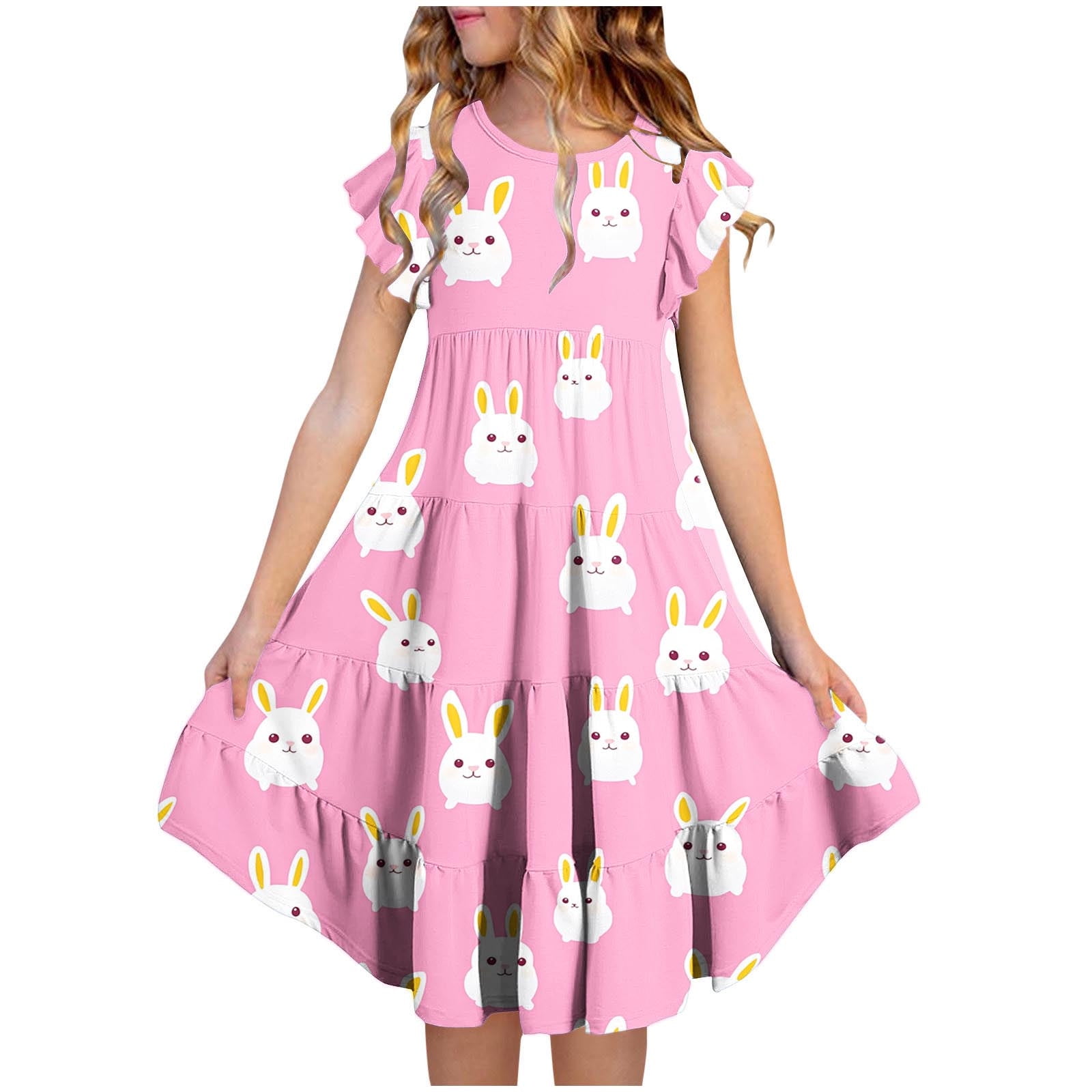 hengsof Girls Easter Holiday Tiered Dress for 4-15 Years Old Short ...
