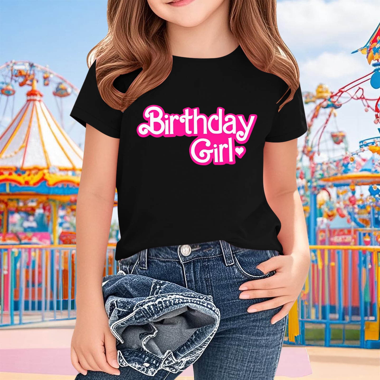 hengsof Girls Fashion Letter Printed Cotton T-Shirt Fashionable Casual ...