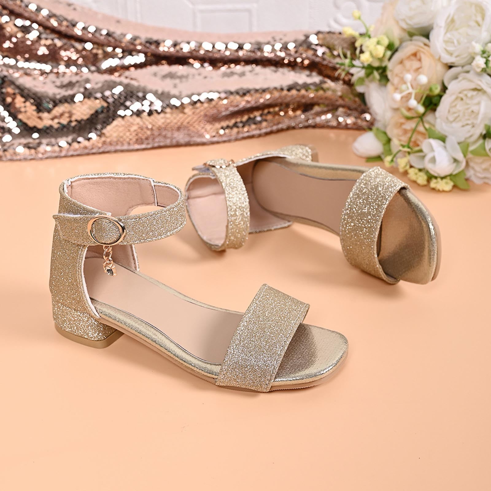 hengsof Girls' Formal Shoes Toddlers' Chunky Heeled Sandals with Ankle ...