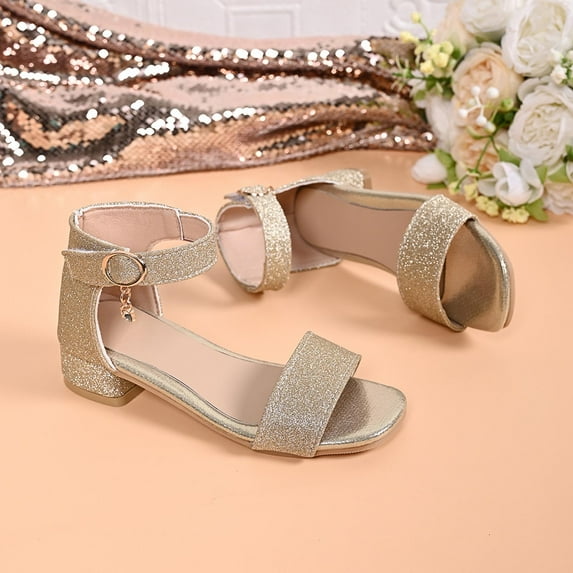 hengsof Girls' Formal Shoes Toddlers' Chunky Heeled Sandals with Ankle ...
