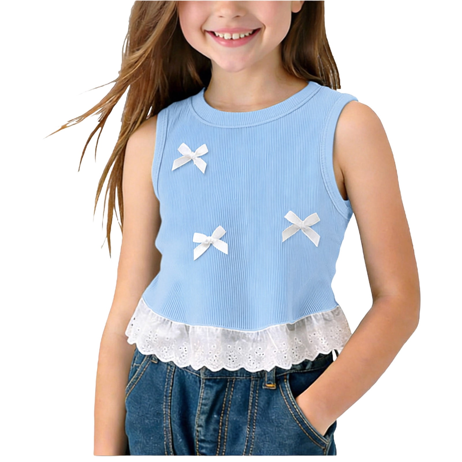 hengsof Girls Lace Edge Sleeveless Top for 0-10 Years Old Solid Color ...