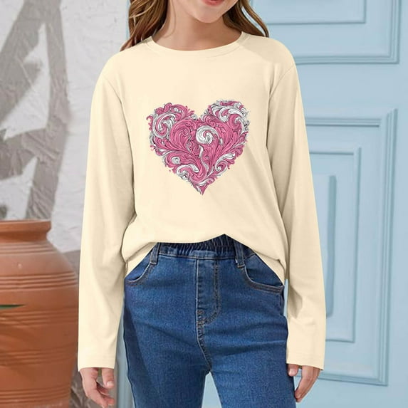 hengsof Girls Printed Long Sleeve T-Shirt Round Neck Soft Pullover ...