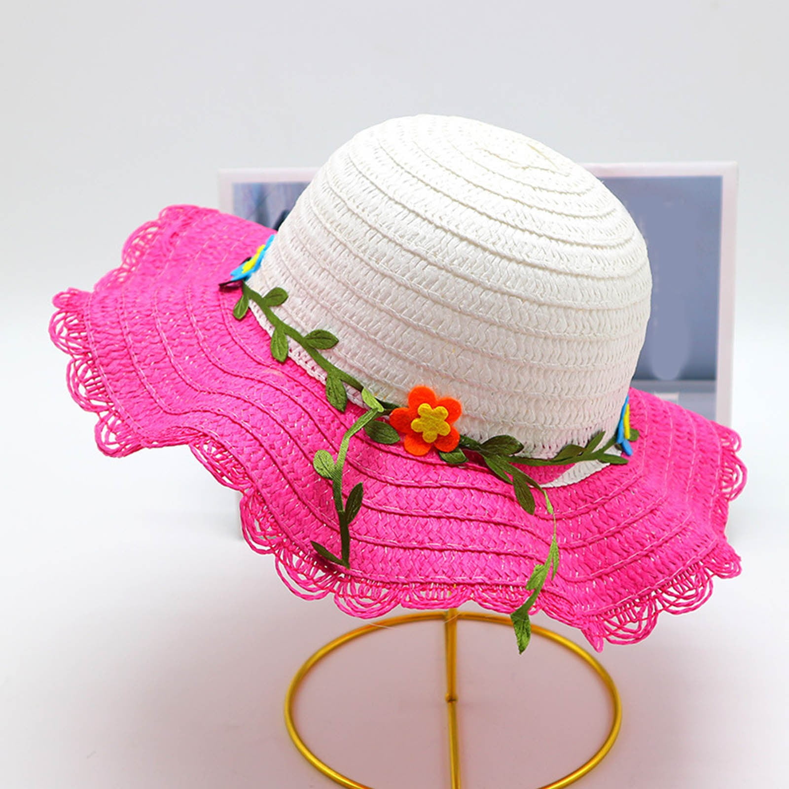 hengsof Girls Straw Hat with Flower, Summer Cute Large Brim Bowknot ...