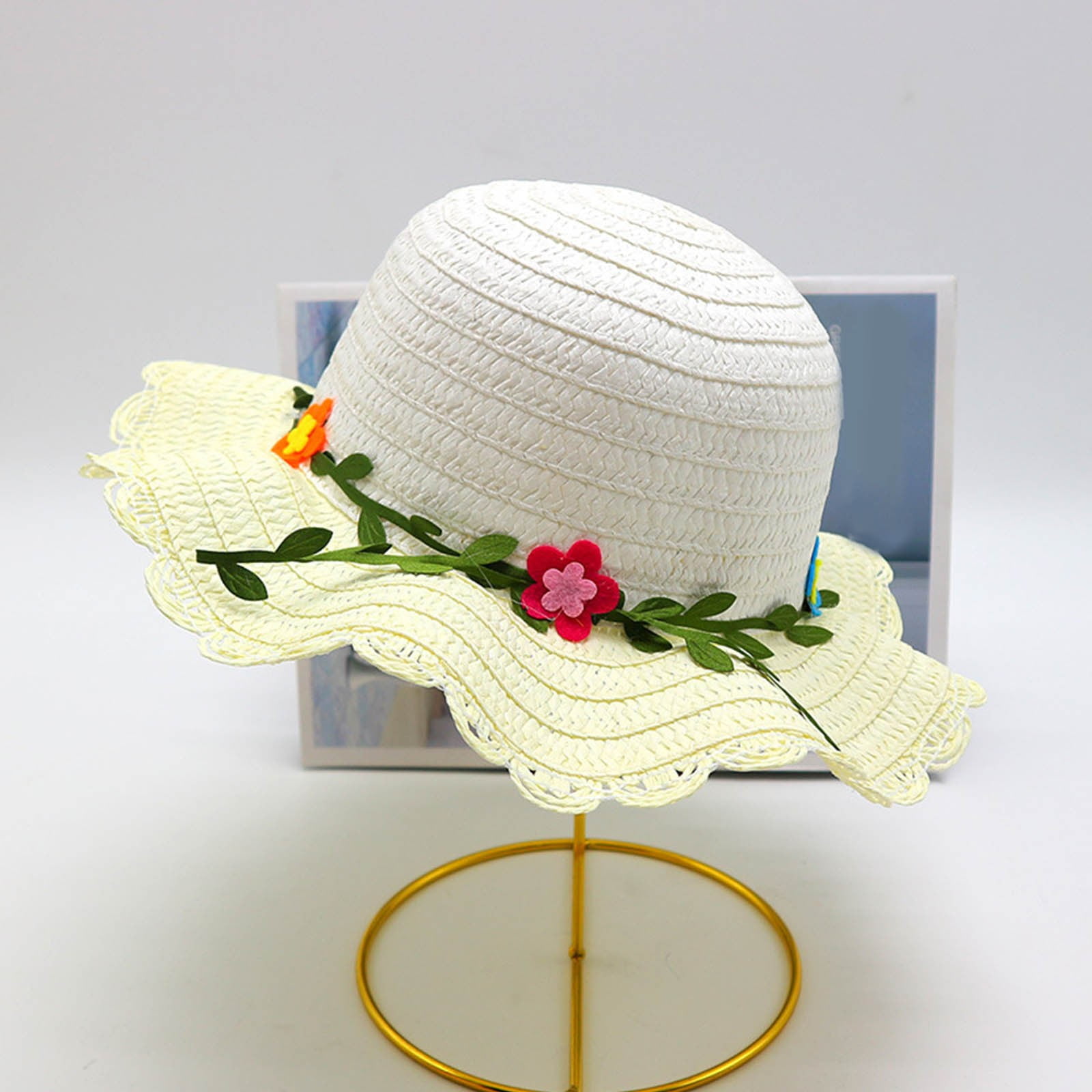 hengsof Girls Straw Hat with Flower, Summer Cute Large Brim Bowknot ...
