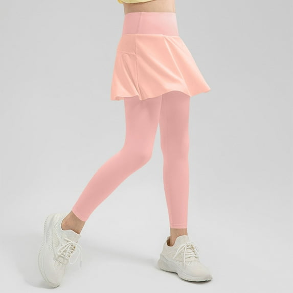 hengsof Girls' Sweatpants Fake Two Piece Yoga Skirt Leggings with Skirt ...