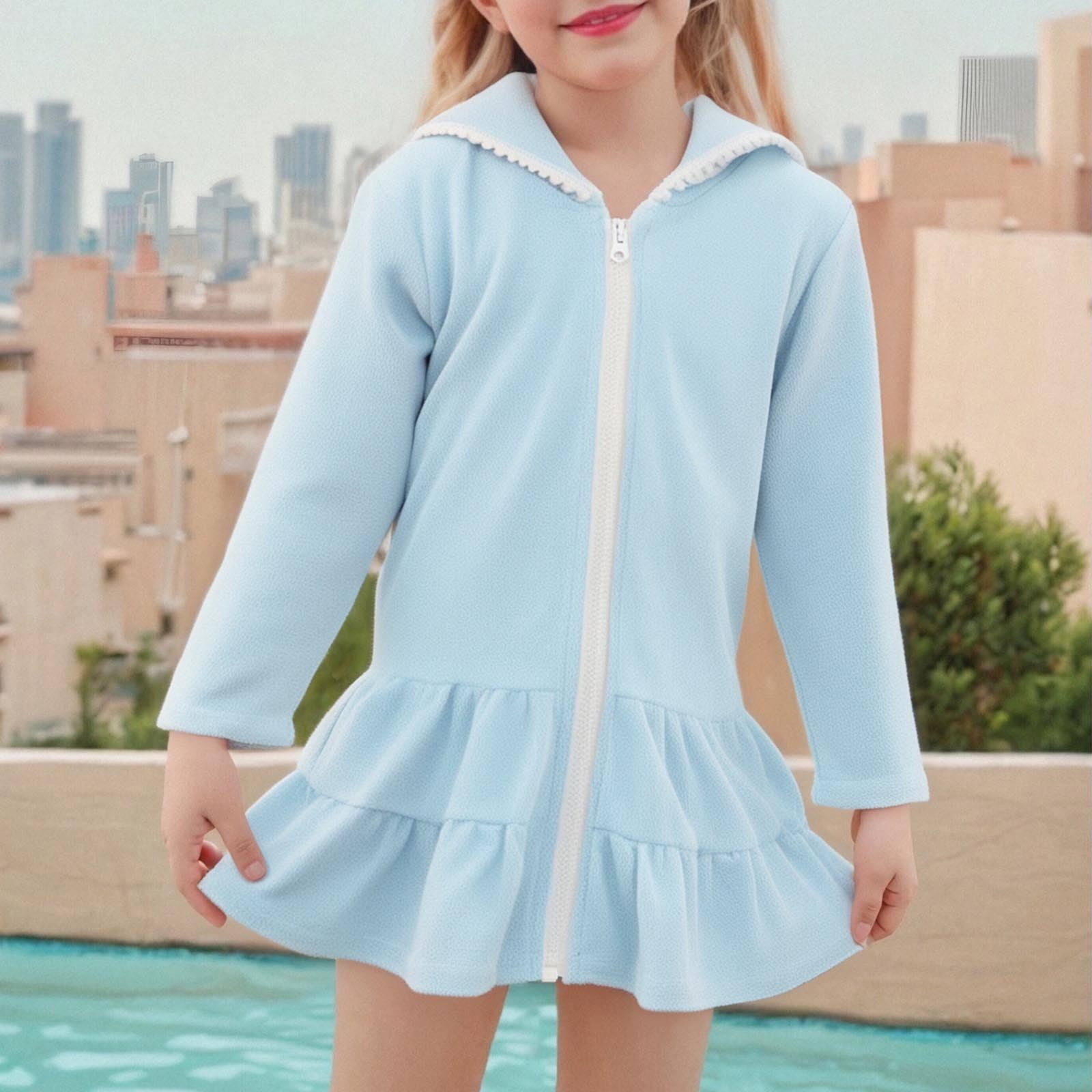 hengsof Girls Swim Cover Up Kids Long Sleeve Swimsuit Coverup Terry ...