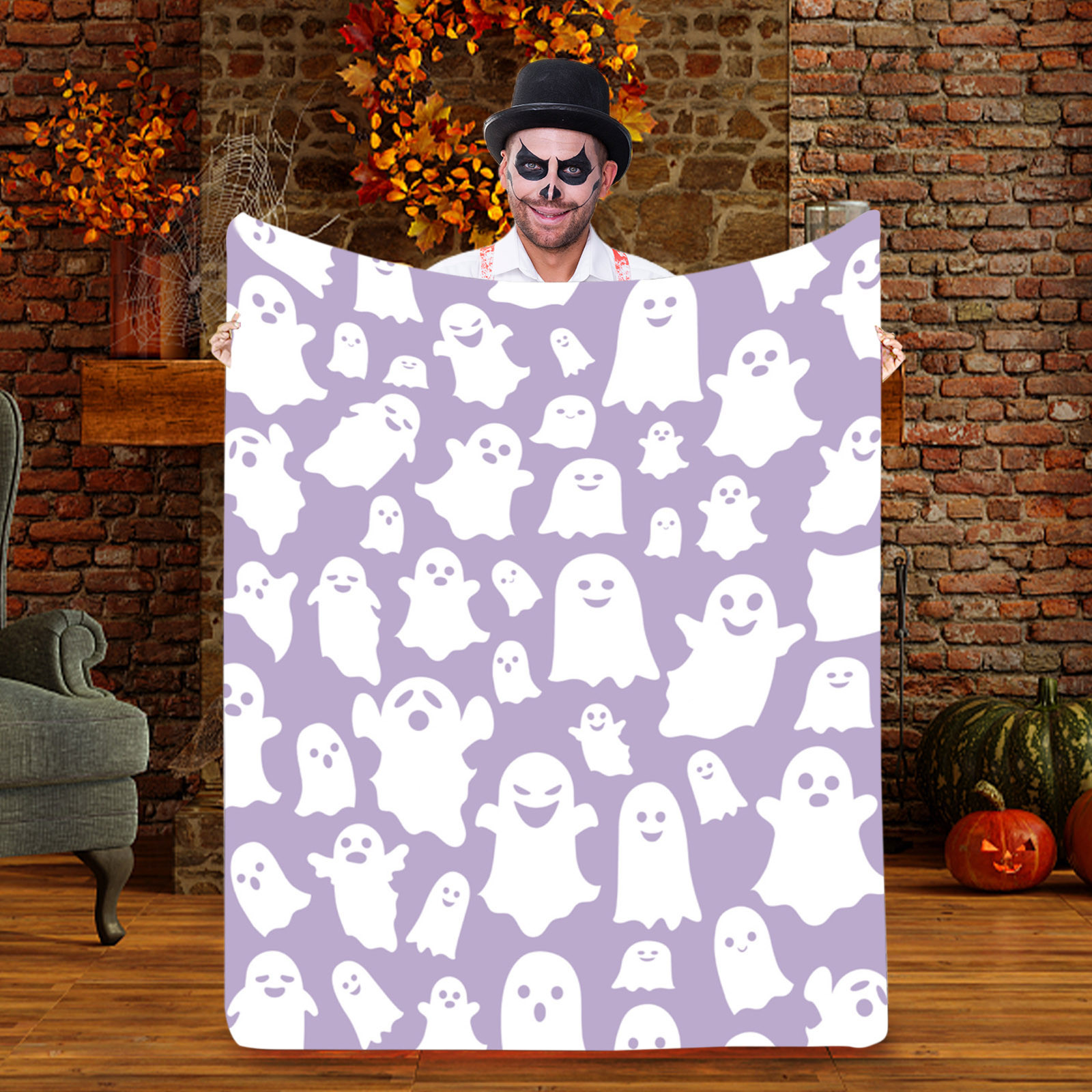 hengsof Halloween Ghost Print Throw Blanket Soft Velvet Fleece Lunch ...