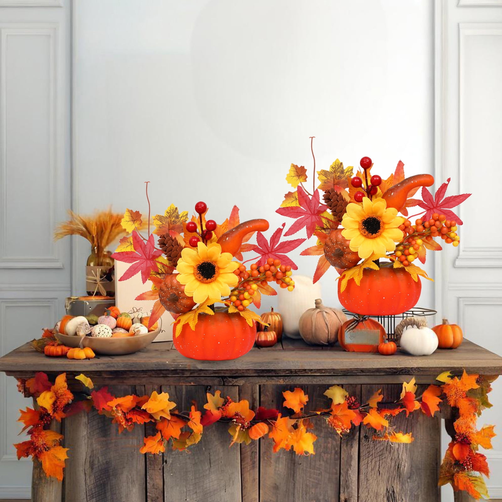 hengsof Halloween Holiday Fall Decor, Artificial Orange Pumpkin Berry ...