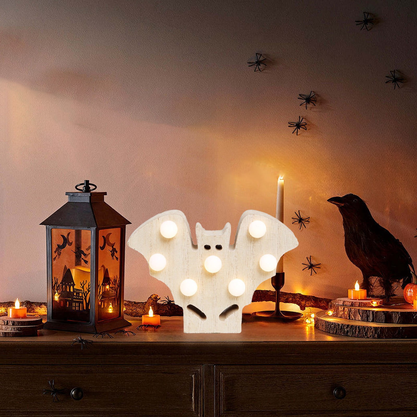 hengsof Halloween Pumpkin Bats Lamp Wooden Halloween Funny Decorative ...