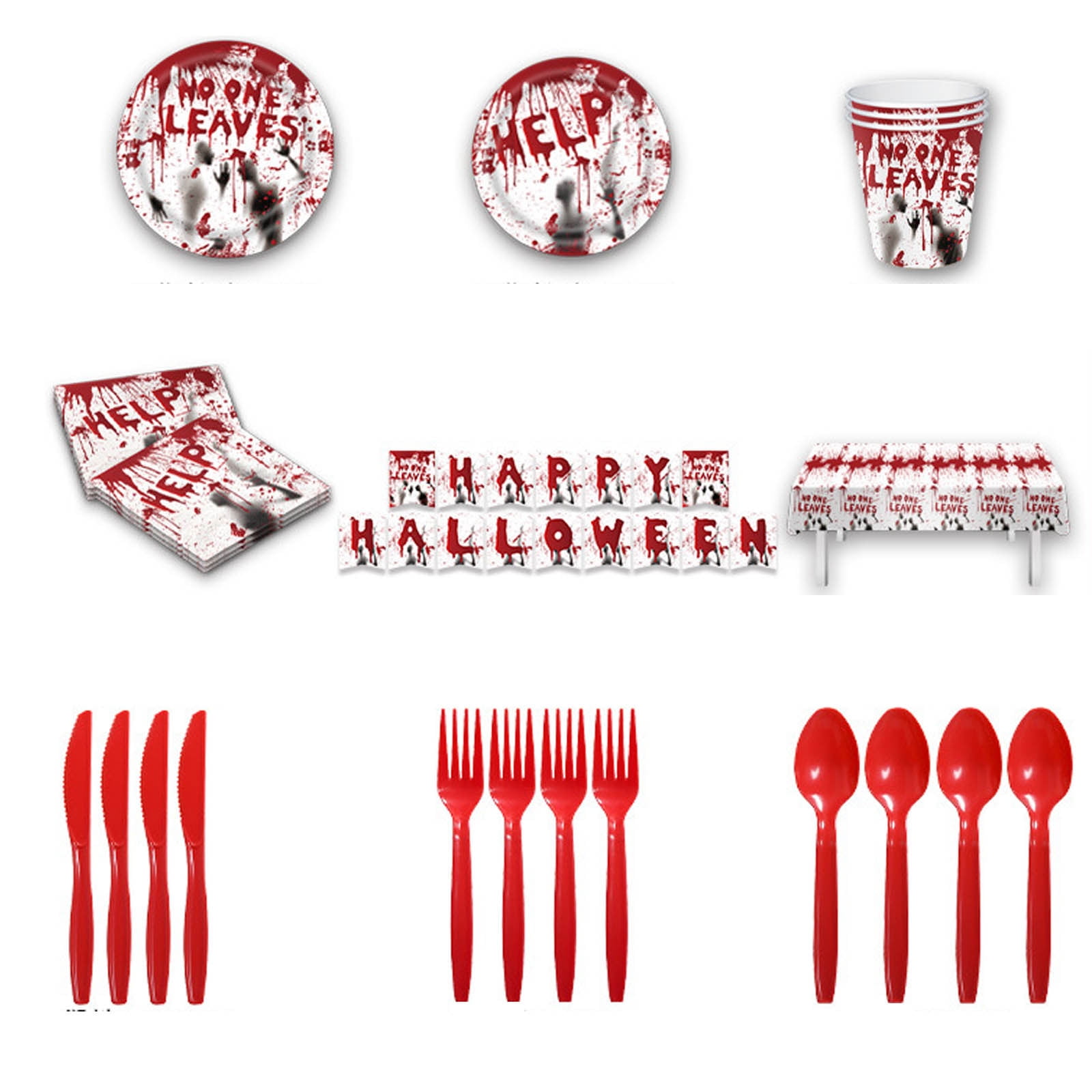 hengsof Halloween Scream Party Disposable Supplies Bloody Handprint ...