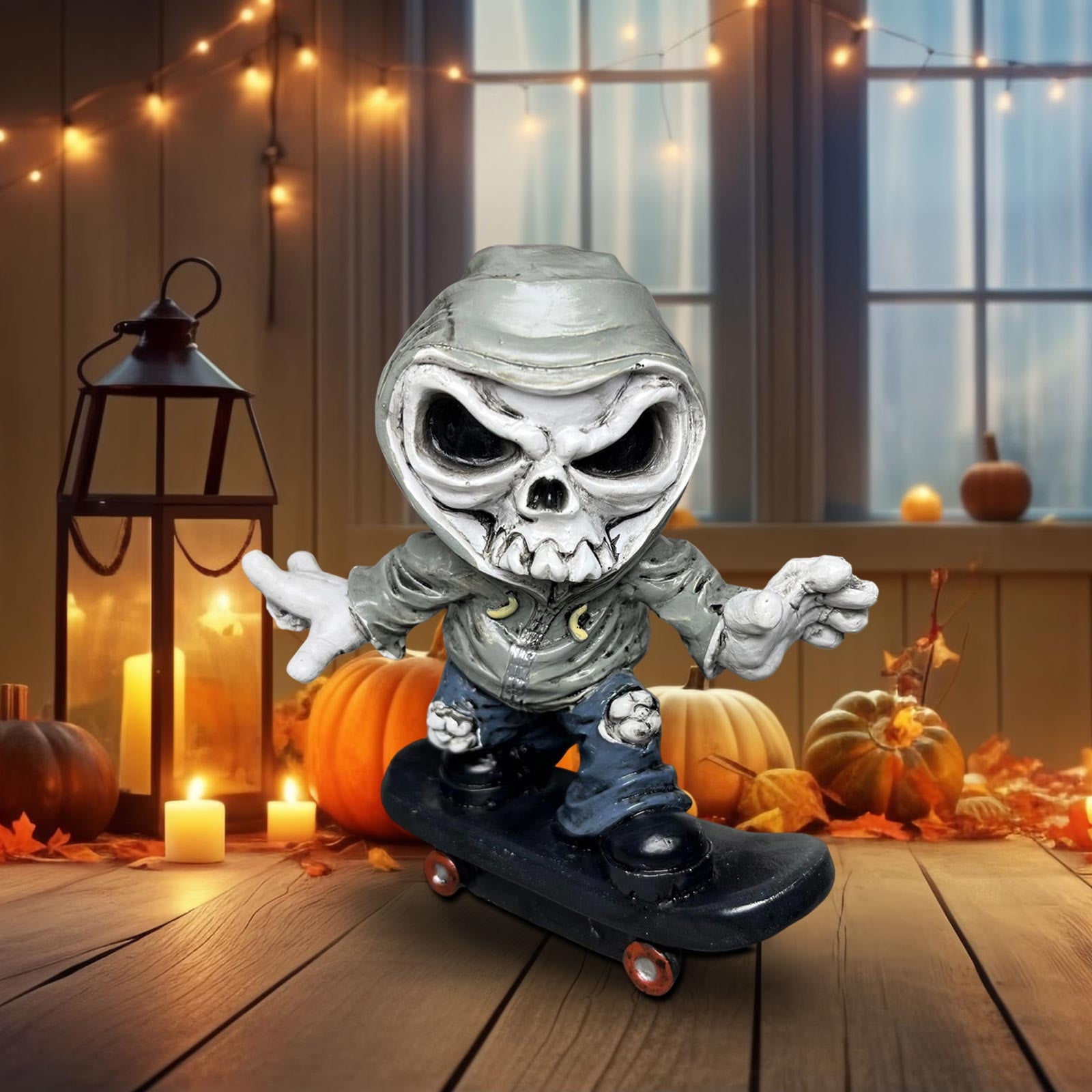 hengsof Halloween Skateboarding Trend Skeleton Doll Decoration Resin ...