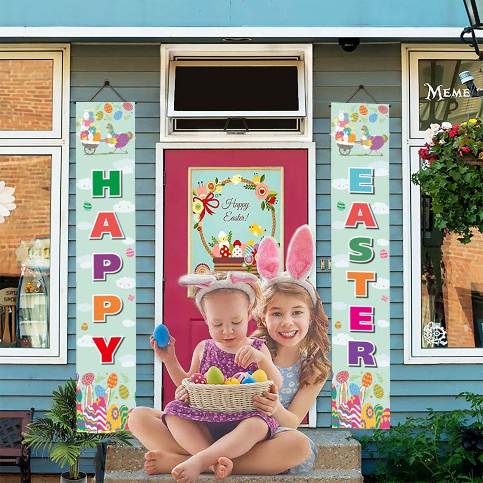 hengsof Happy Easter Porch Sign Risen Party Banner Welcome Easter ...