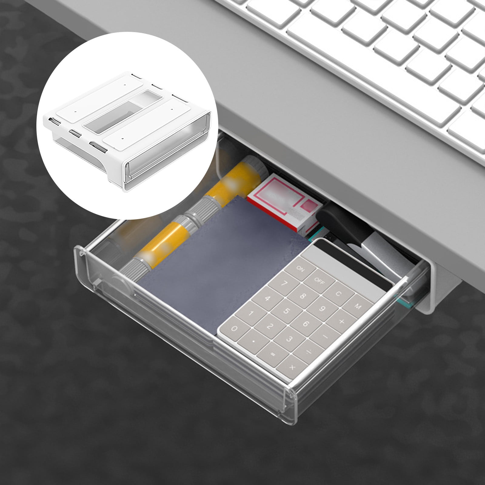 hengsof Hidden Plastic Storage Box Under Desk Drawer, Table Hidden ...