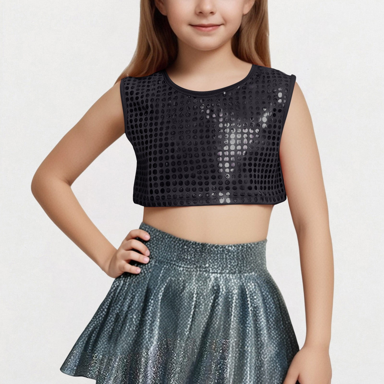 hengsof Kids Girls Glitter Metallic Sleeveless Hip Hop Jazz Latin ...