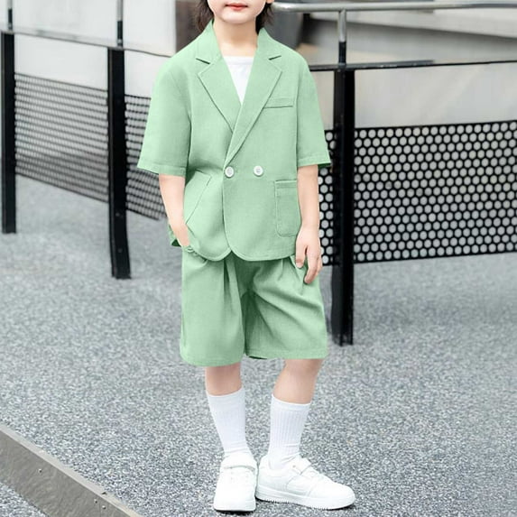 hengsof Kids Suit 2 Piece Slim Fit Lapel Button Blazer Shorts Suit Prom ...