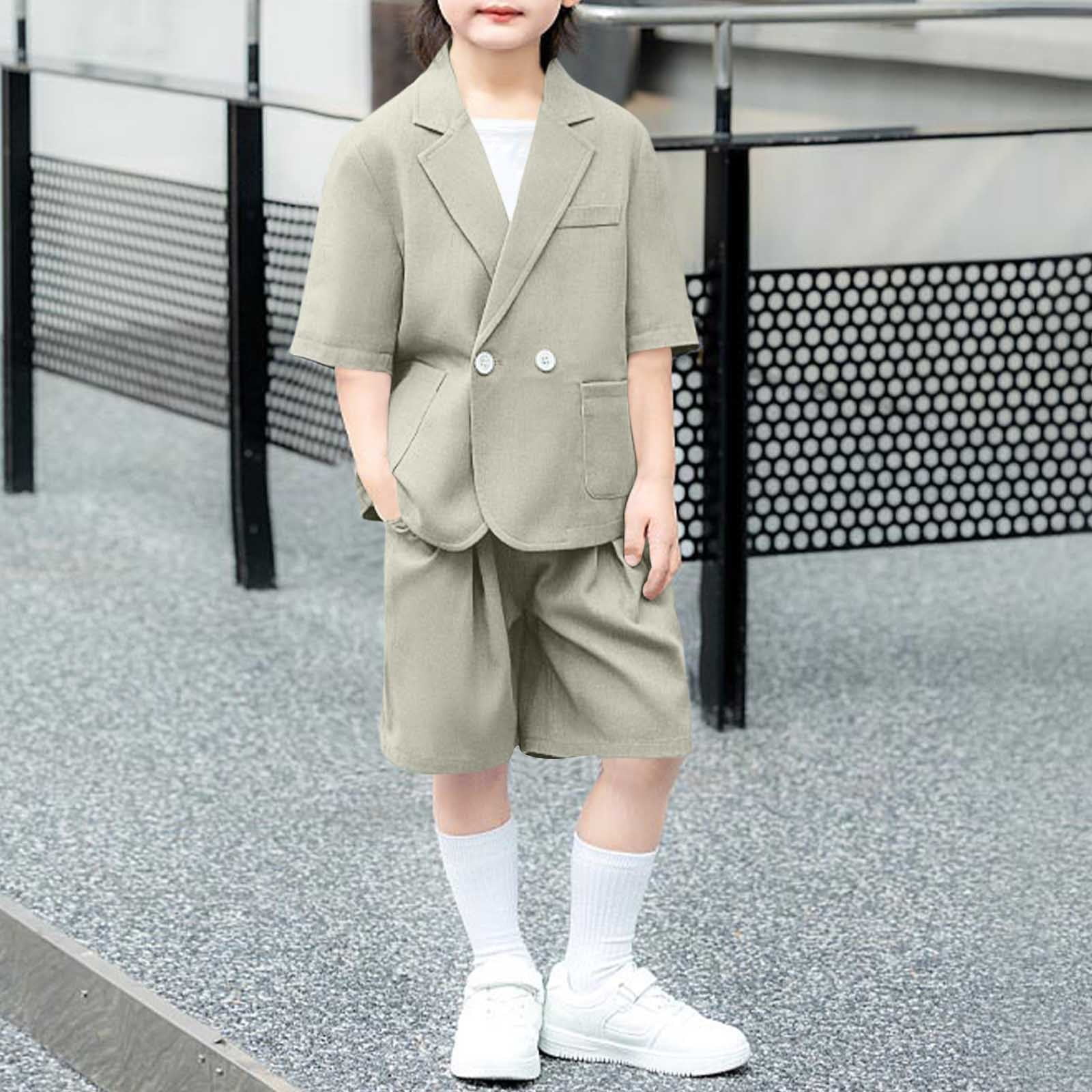 hengsof Kids Suit 2 Piece Slim Fit Lapel Button Blazer Shorts Suit Prom ...