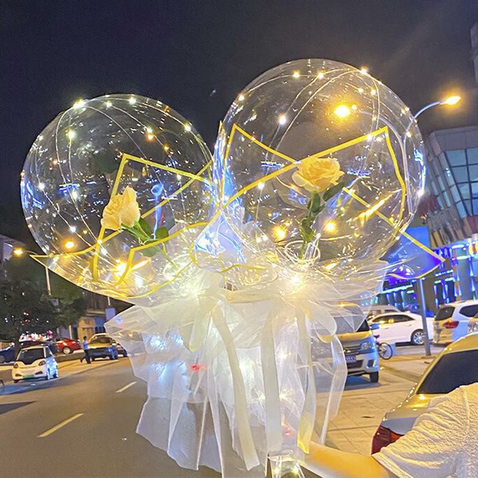 hengsof LED Luminous Balloon Rose Bouquet Bobo Balloon for Valentine's ...