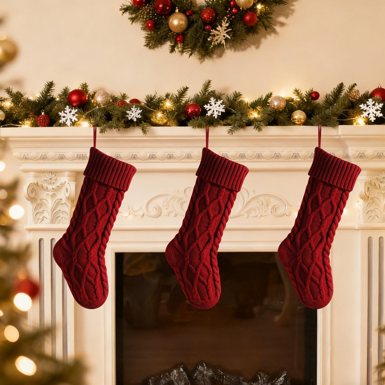 hengsof Large Christmas Stocking Decorative Socks for Home Mantel ...