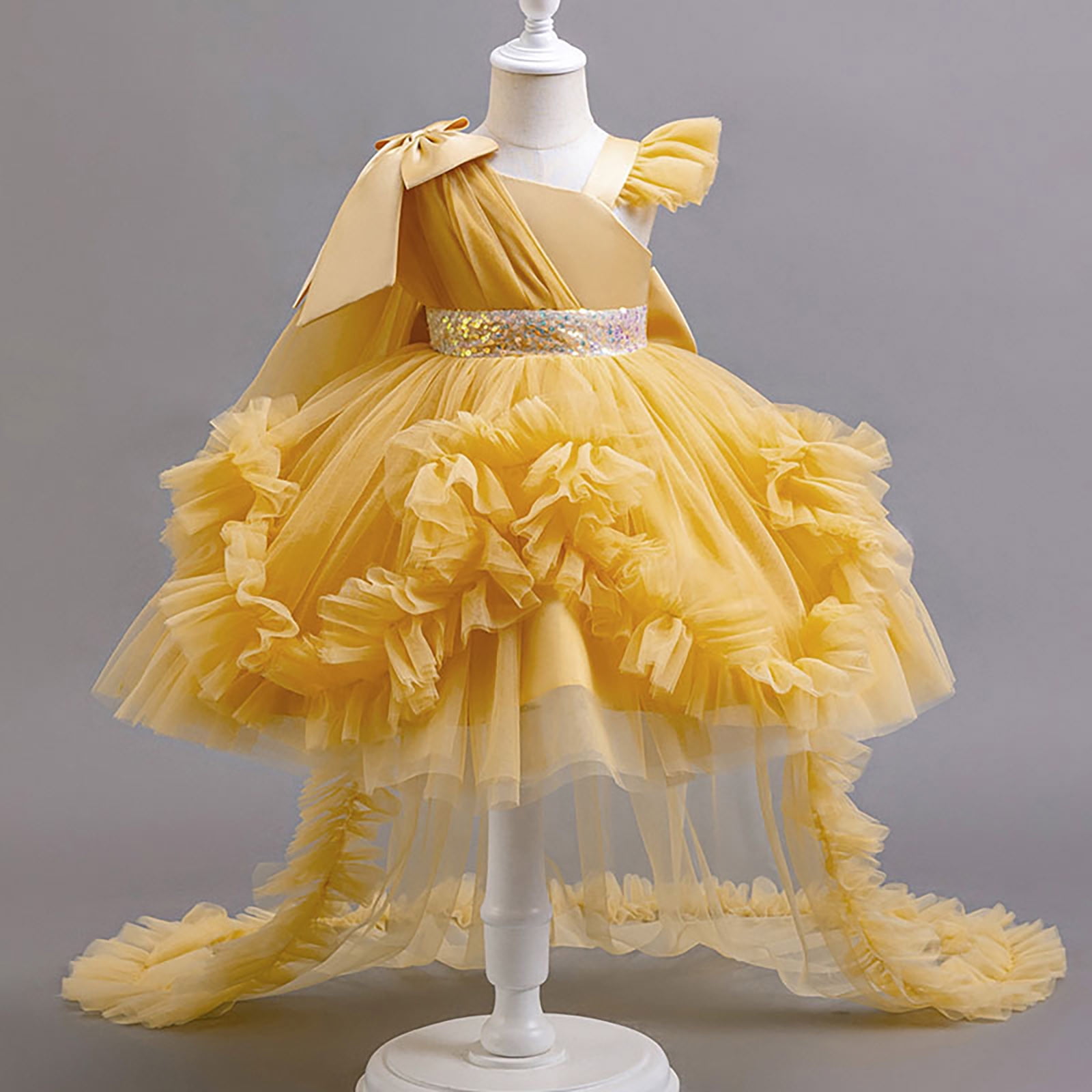 hengsof Little Girls Formal Dress for 1-8 Years Old Long Train Tulle ...