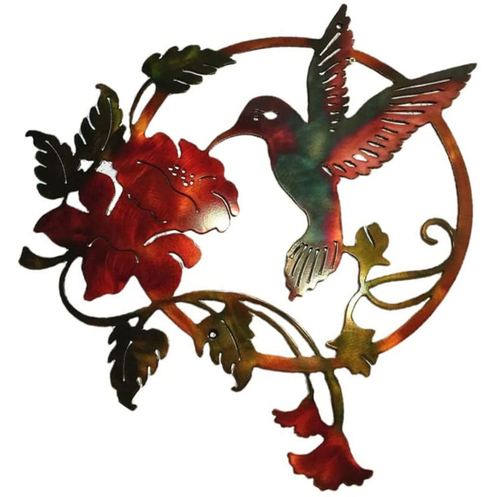 hengsof Lovely Round metal Hummingbird and Flower wall Art Decor, Fence ...