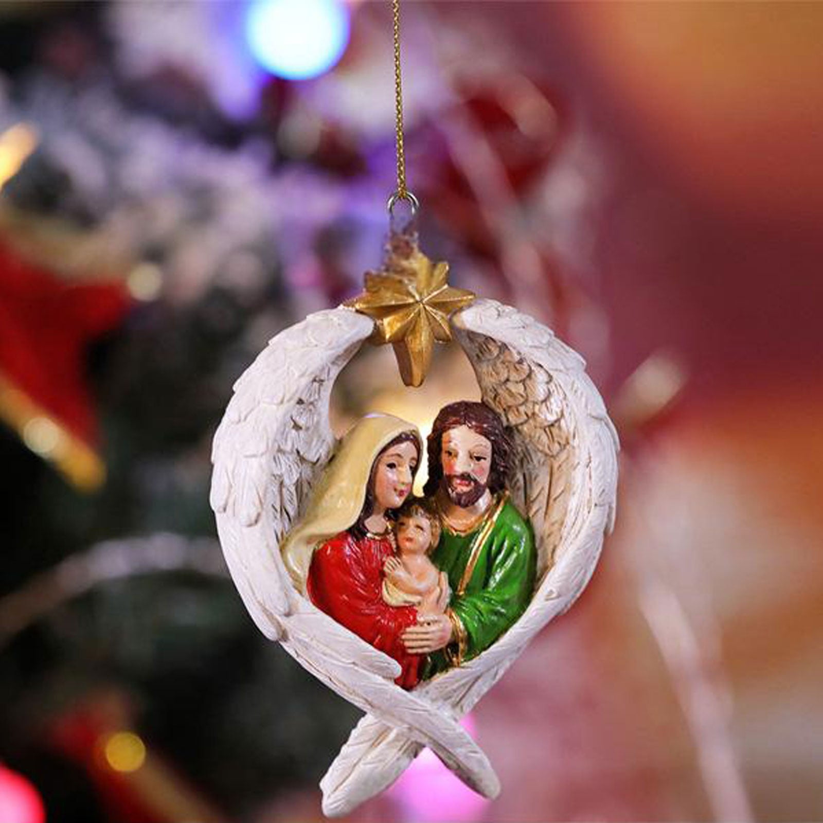 hengsof Resin Heart Shaped Nativity Ornament - Holy Family Christmas ...