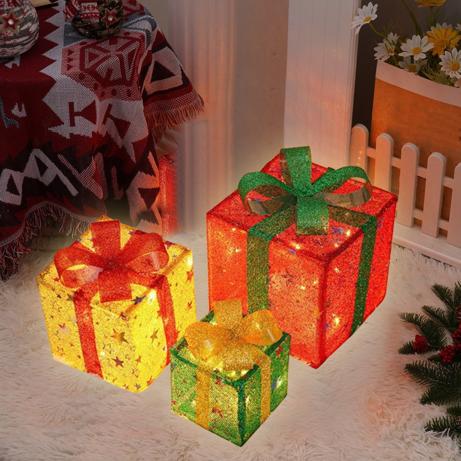 hengsof Set of 3 Christmas Lighted Gift Boxes, Lighted Christmas Box ...