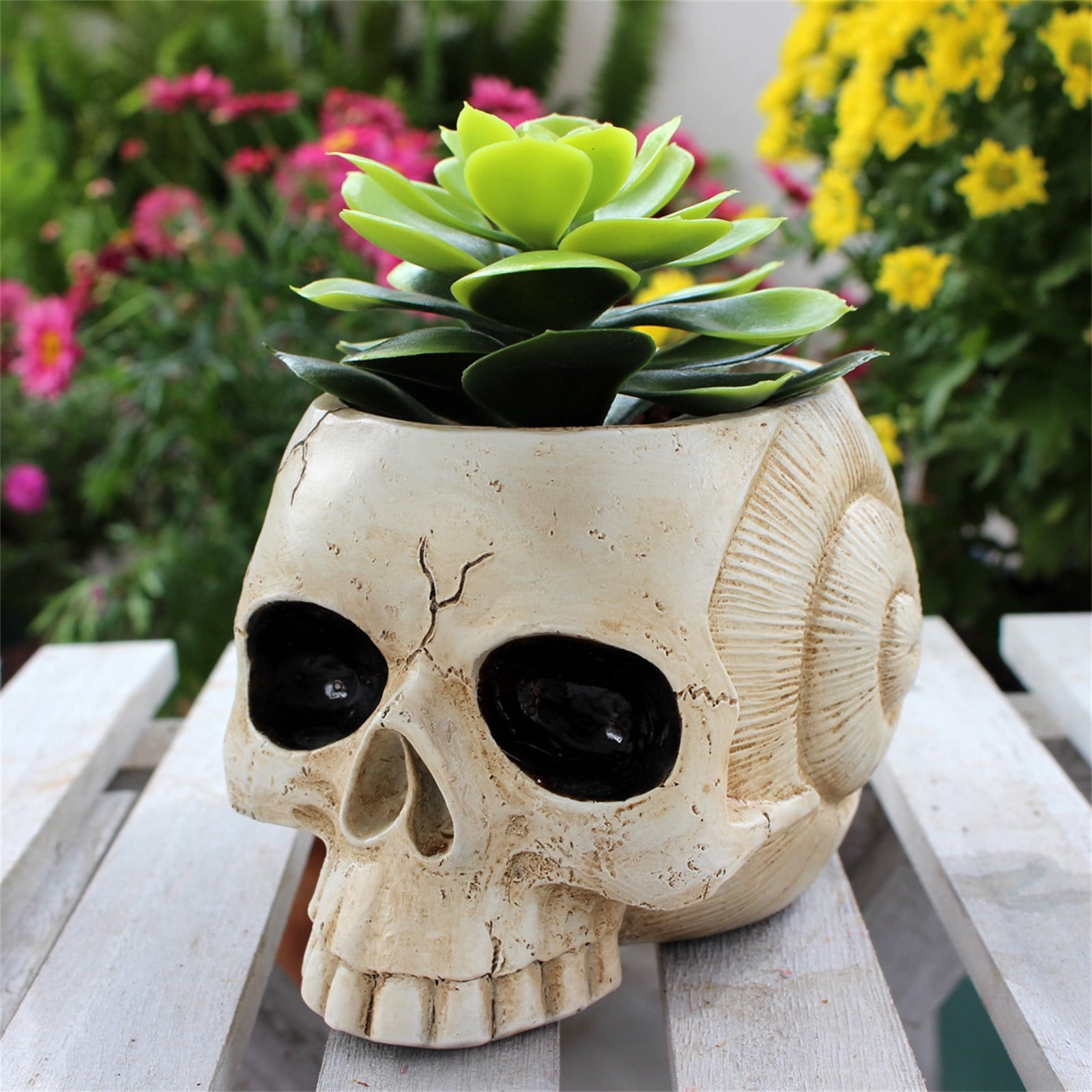 hengsof Skull Planter with Drain Hole, Resin Skull Shaped Flower Pot ...