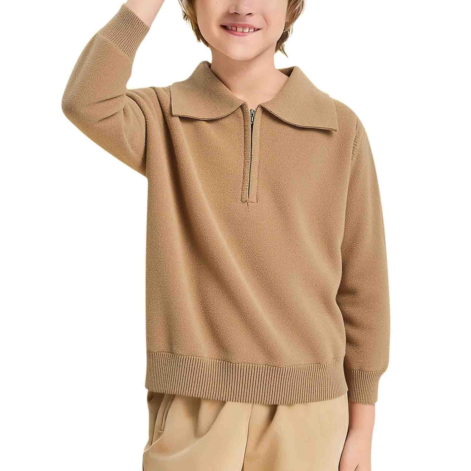 hengsof Solid Color Long-Sleeved Knit Sweater for Boys,Soft Skin ...