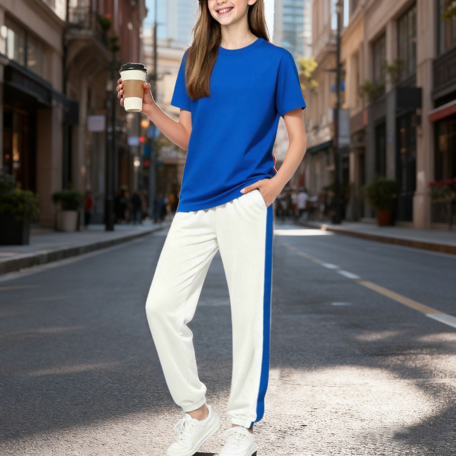 hengsof Solid Color Short Sleeve Tee and Jogger Pants Set for Boys and ...