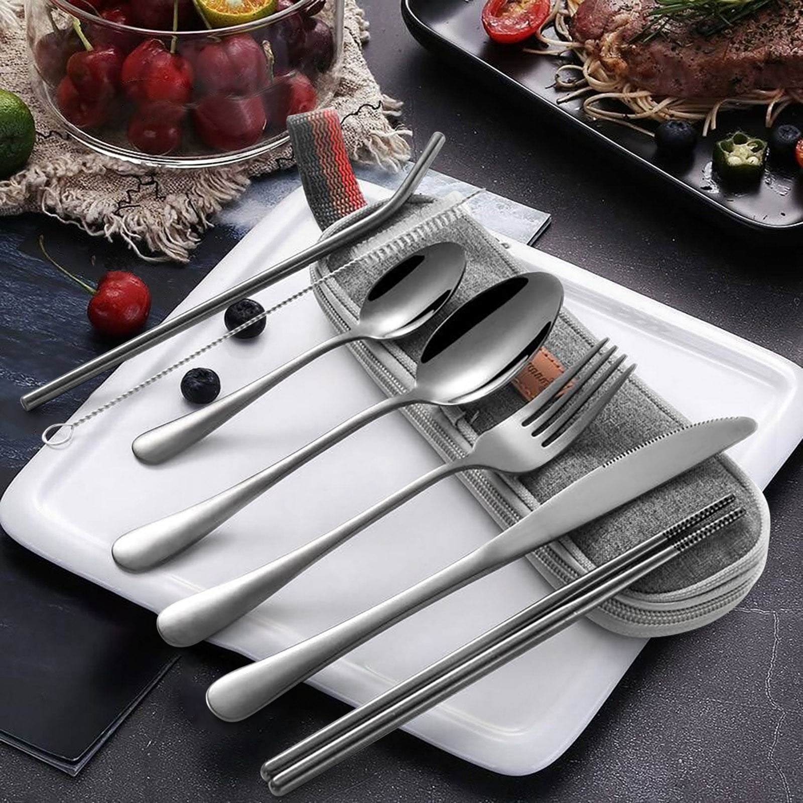hengsof Stainless Steel Flatware Set Portable Reusable Cutlery Set ...
