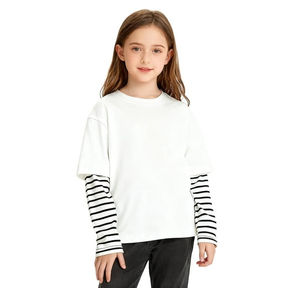 hengsof Striped T-Shirt Long-Sleeved Round Neck Casual Pullover in ...