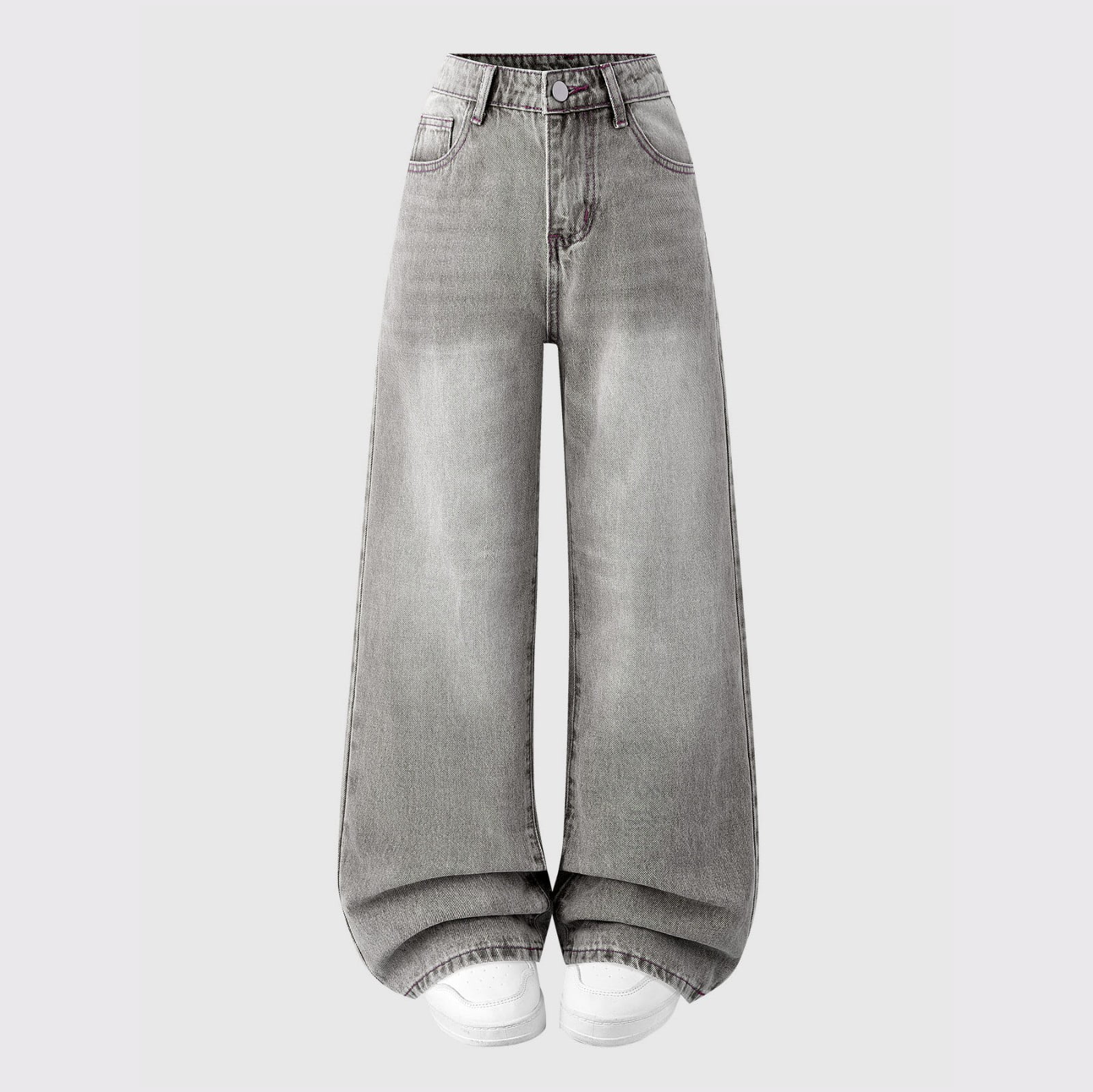 hengsof Teen Girls Adjustable Waist High Rise Wide Leg Denim Jeans for ...
