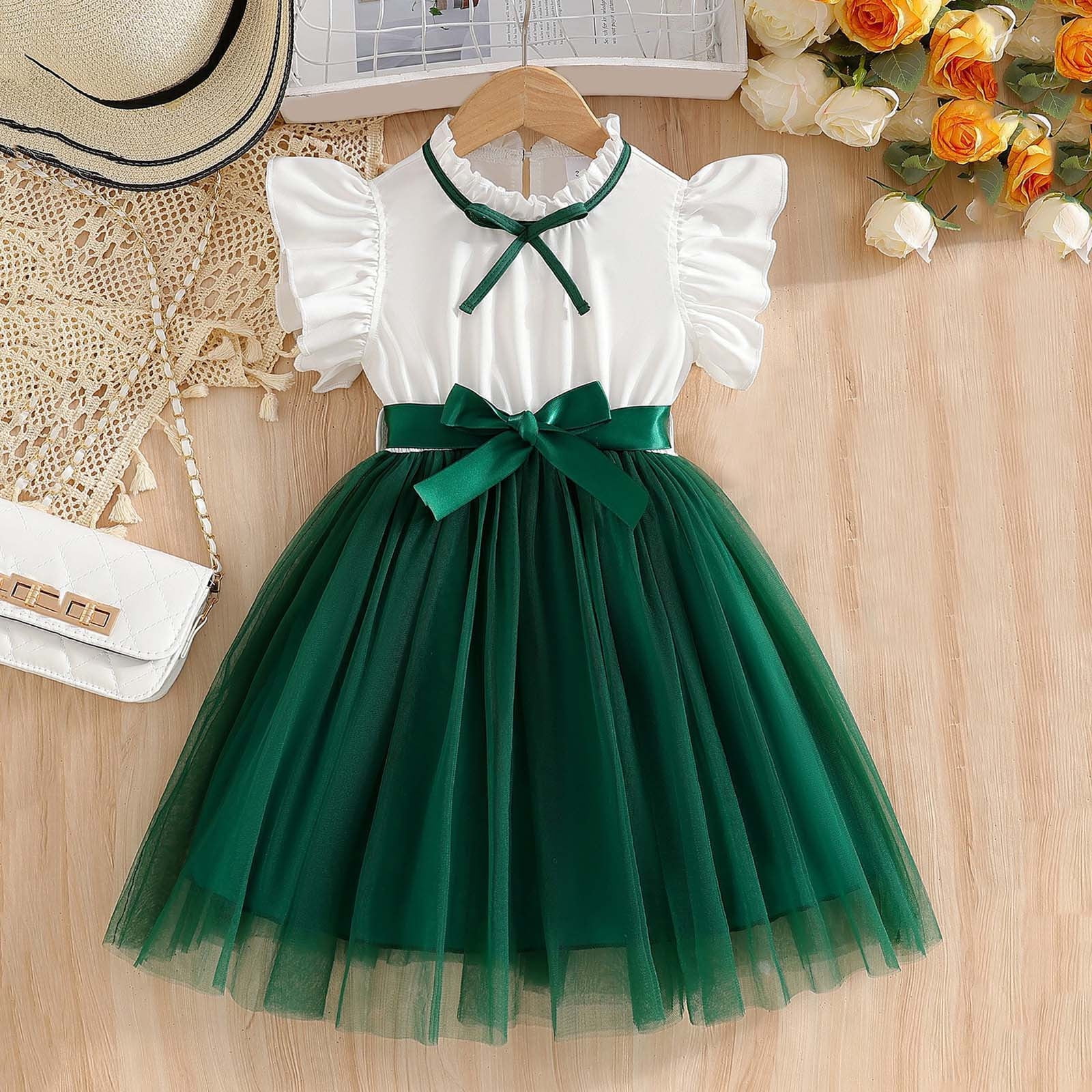 hengsof Toddler Girl's Bow Ruffle Cap Sleeve Mesh Dress Birthday Party ...