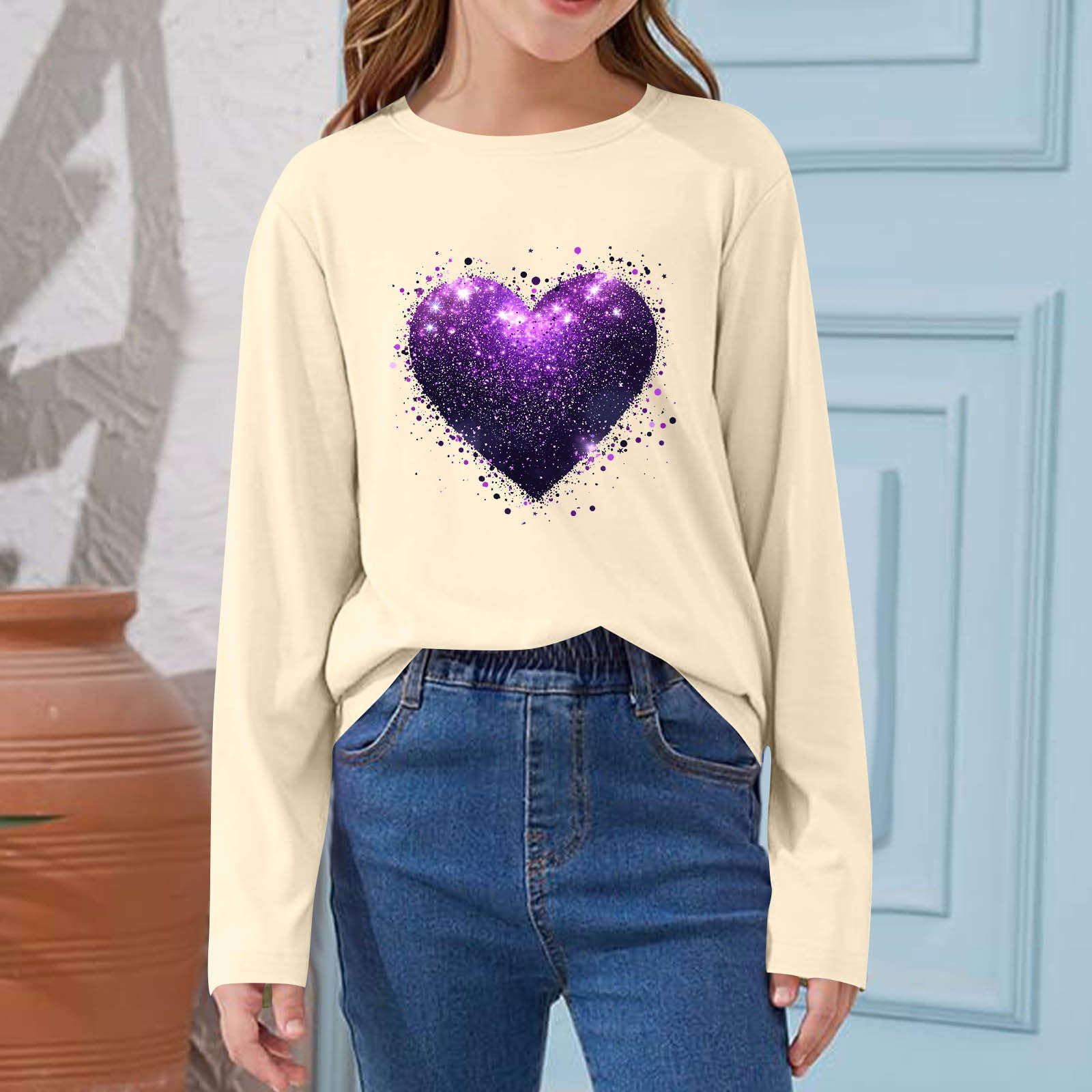 hengsof Zhongda Printed Round Neck Shirt Long Sleeve Cute Printed ...