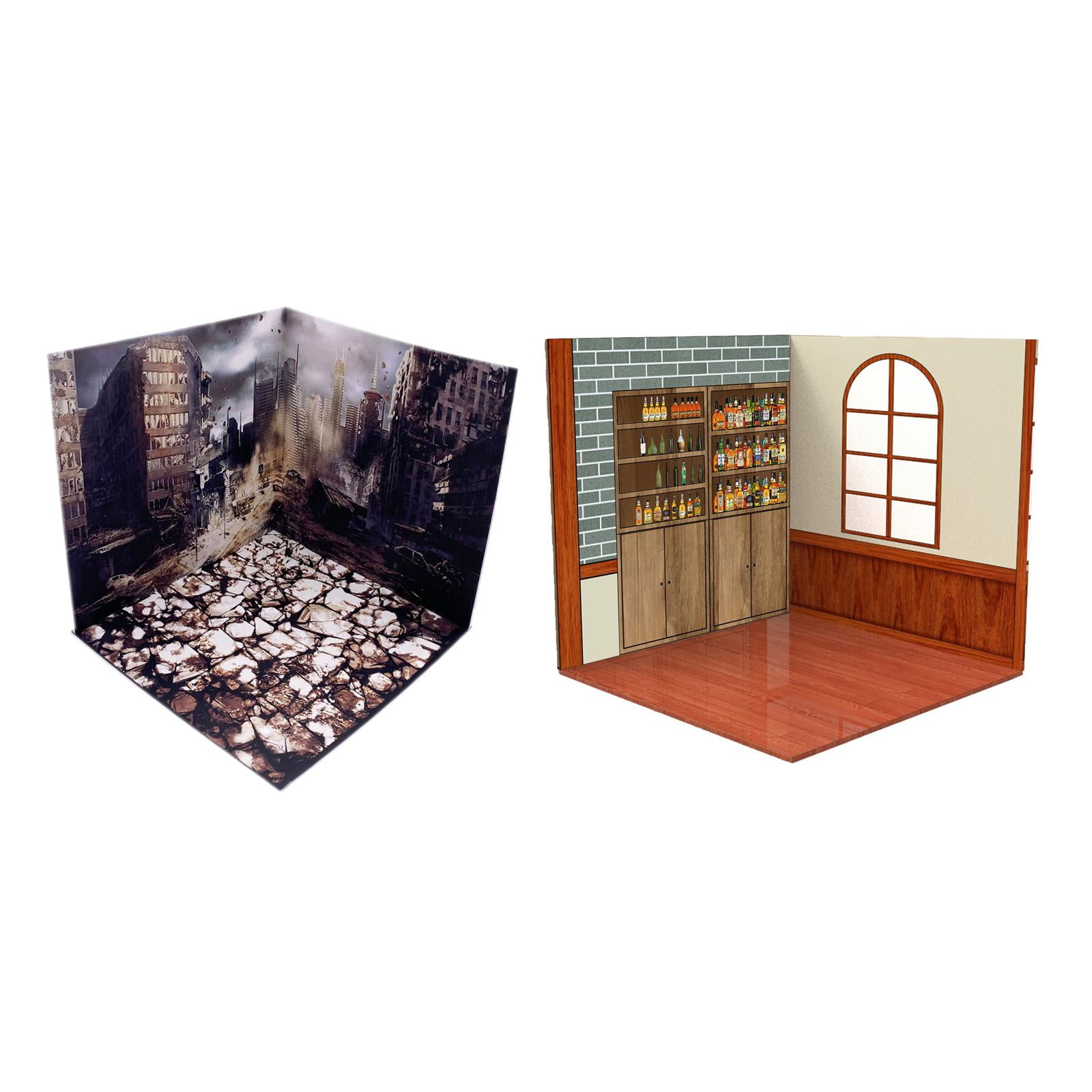 hengtong 2 Pieces 1:12 Scale Action Figures Display Backdrop Diorama ...