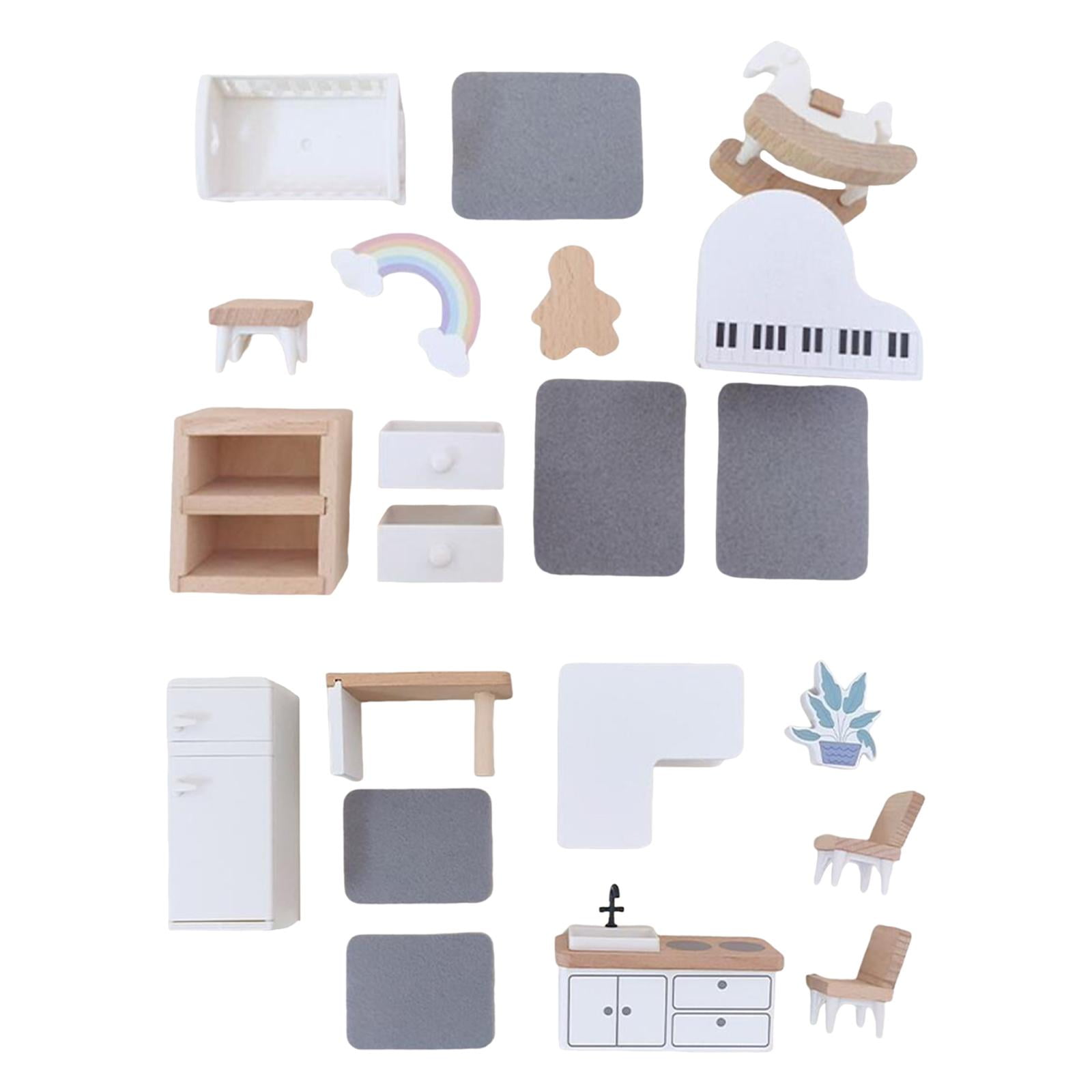 hengtong 2 Sets Wooden 1:12 Dollhouse Furniture Simulation DIY Pretend ...