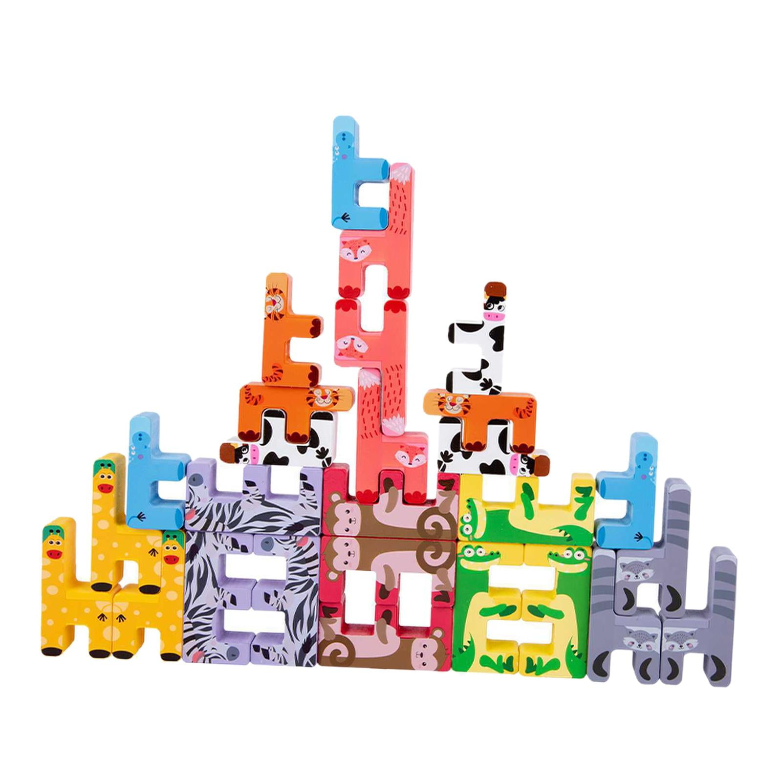 hengtong 27Pcs Animal Puzzle Stacker Fine Motor Skill Wooden Balancing ...