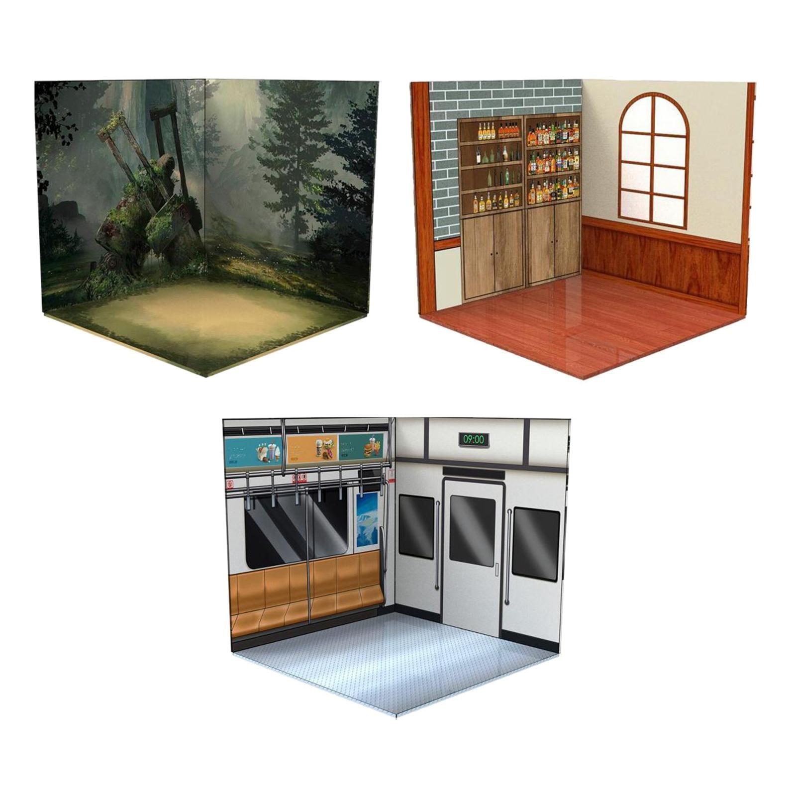 hengtong 3 Pieces 1:12 Scale Action Figures Backdrop Dolls Diorama Show ...