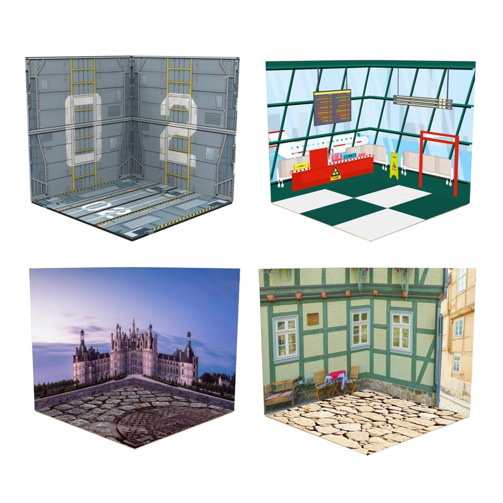 hengtong 4Pcs 1/12 Backdrop Layout Storage Background for Action ...