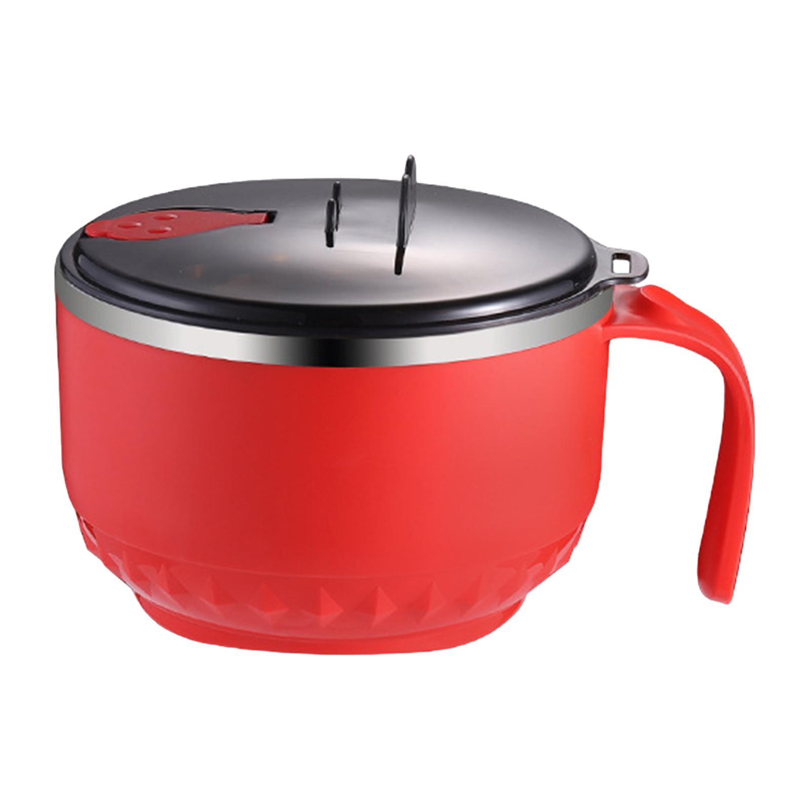 hengtong Cereal Ramen Pot, Portable Noodle Pot Salad Bowl Ramen Bowl with Lid Red Single ...