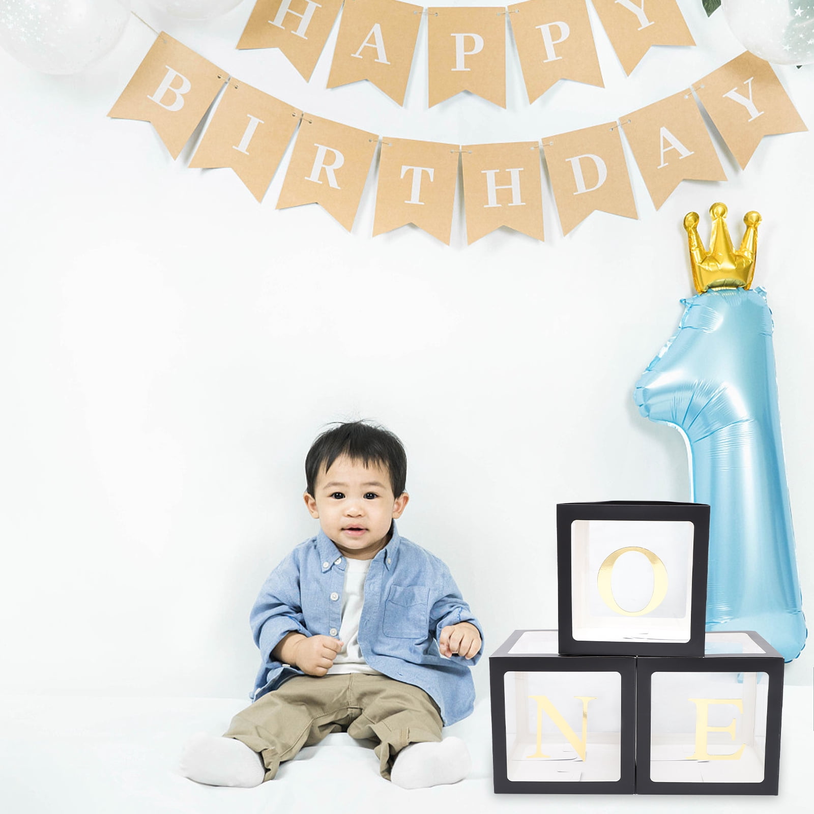 hengzirui 1 Set One Balloon Boxes 1st Birthday Blocks Party Decor First ...