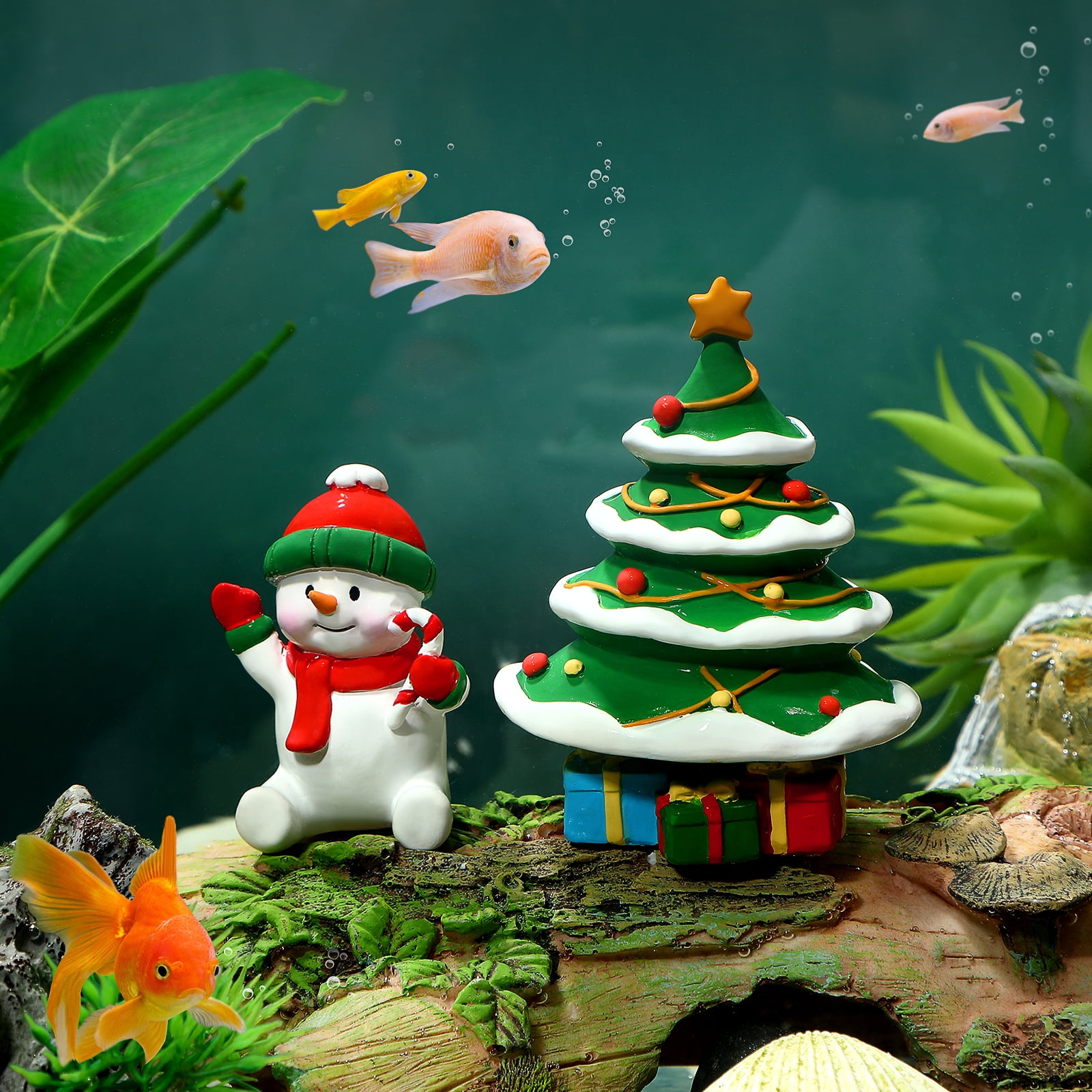 hengzirui Aquarium Supplies 2pcs Christmas Tree Snowman Aquarium Ornaments Christmas Fish Tank Decorations Resin Aquarium Decor Walmart