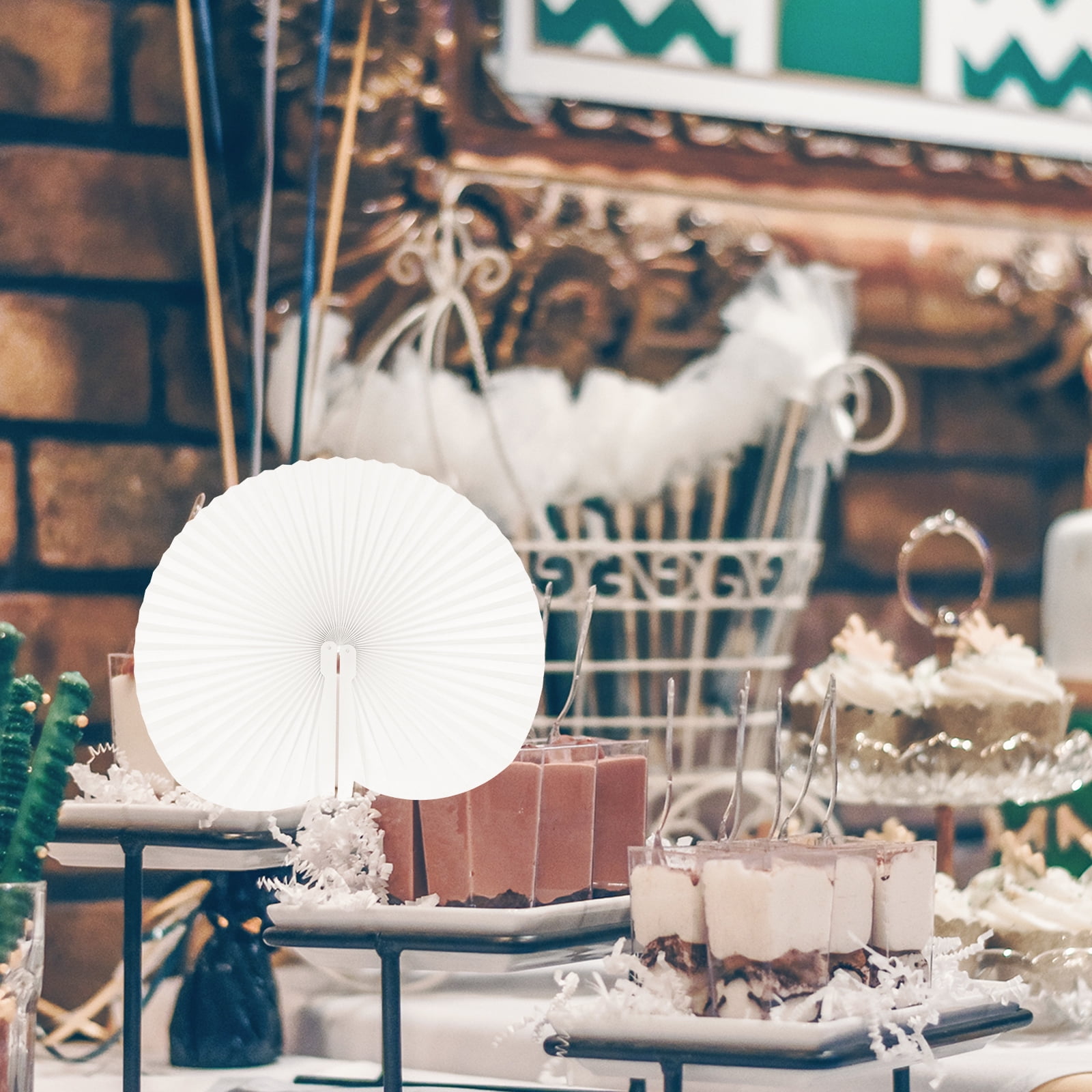 hengzirui folding fan 40 pcs White Folding Fans Round and Heart Shaped ...