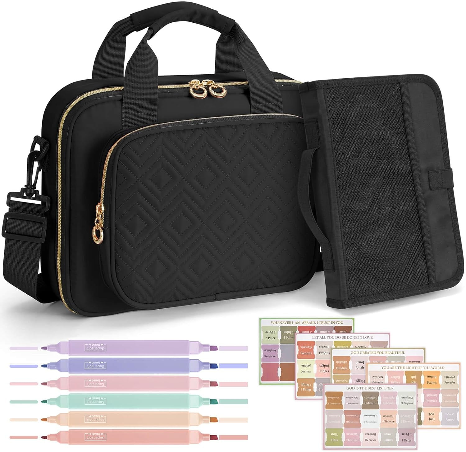 heouvo Bible Cover Case for Women – Includes No Bleed Highlighters, Pens, Tabs & Add-On Book ...