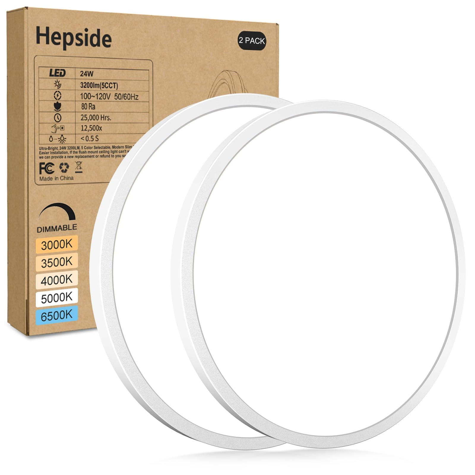 hepside 2Pack LED Flush Mount Ceiling Light Fixture, 24W, Dimmable ...