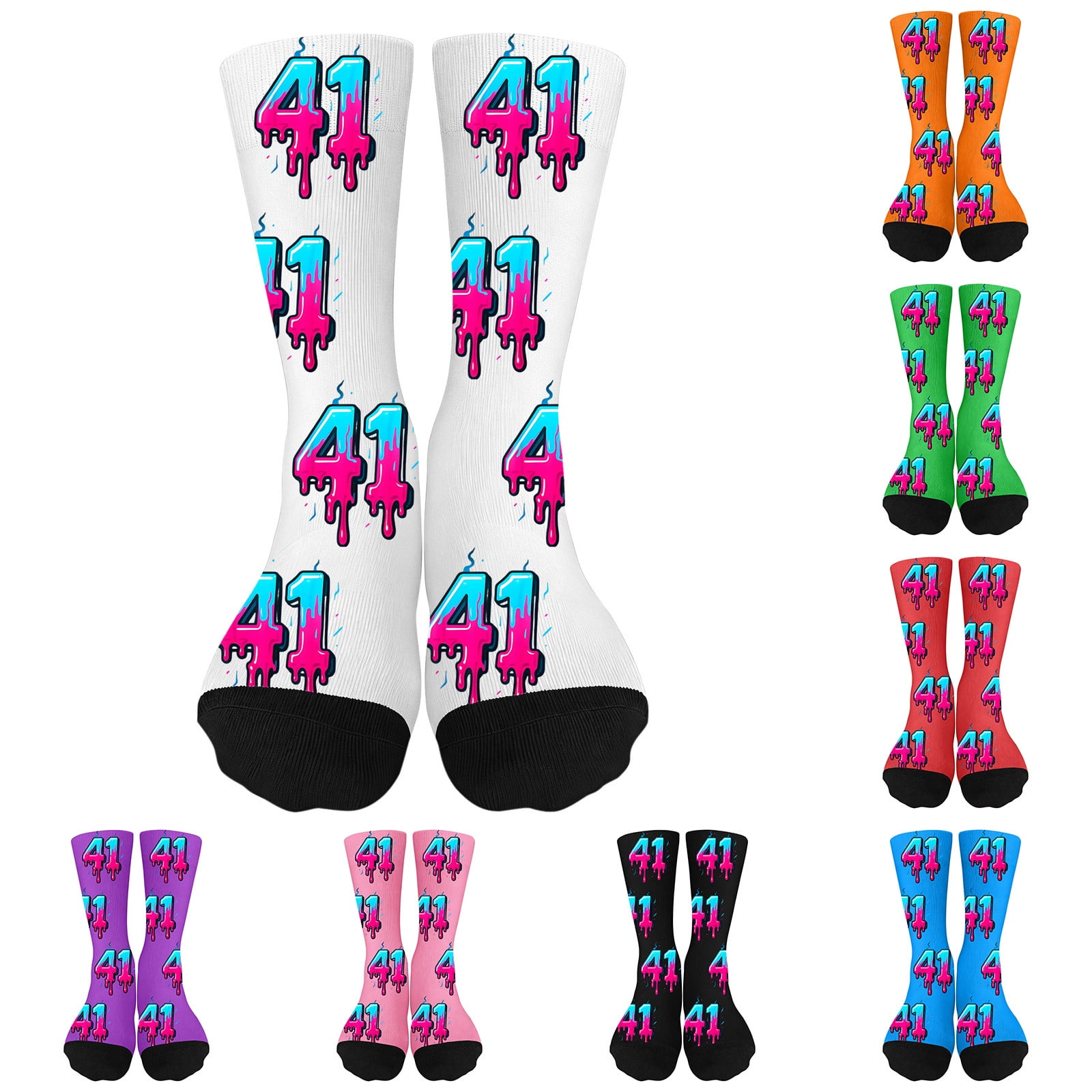 heyac 4 1 Socks Funny Number Ice Cream Drip Crew Socks 4 1 Meme Novelty ...
