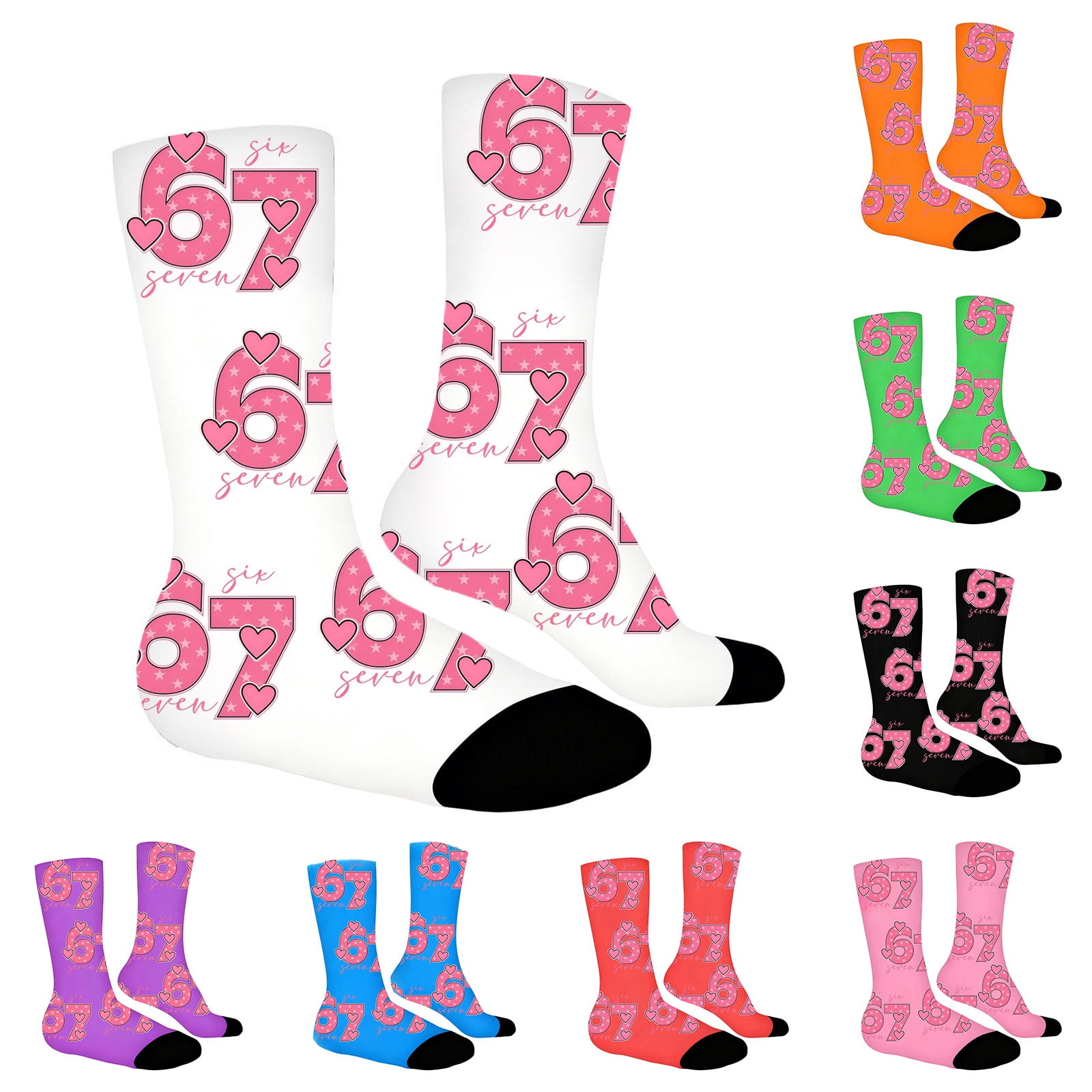 heyac 6 7 Socks Funny Number Baseball Crew Socks 67 Meme Funny Six ...