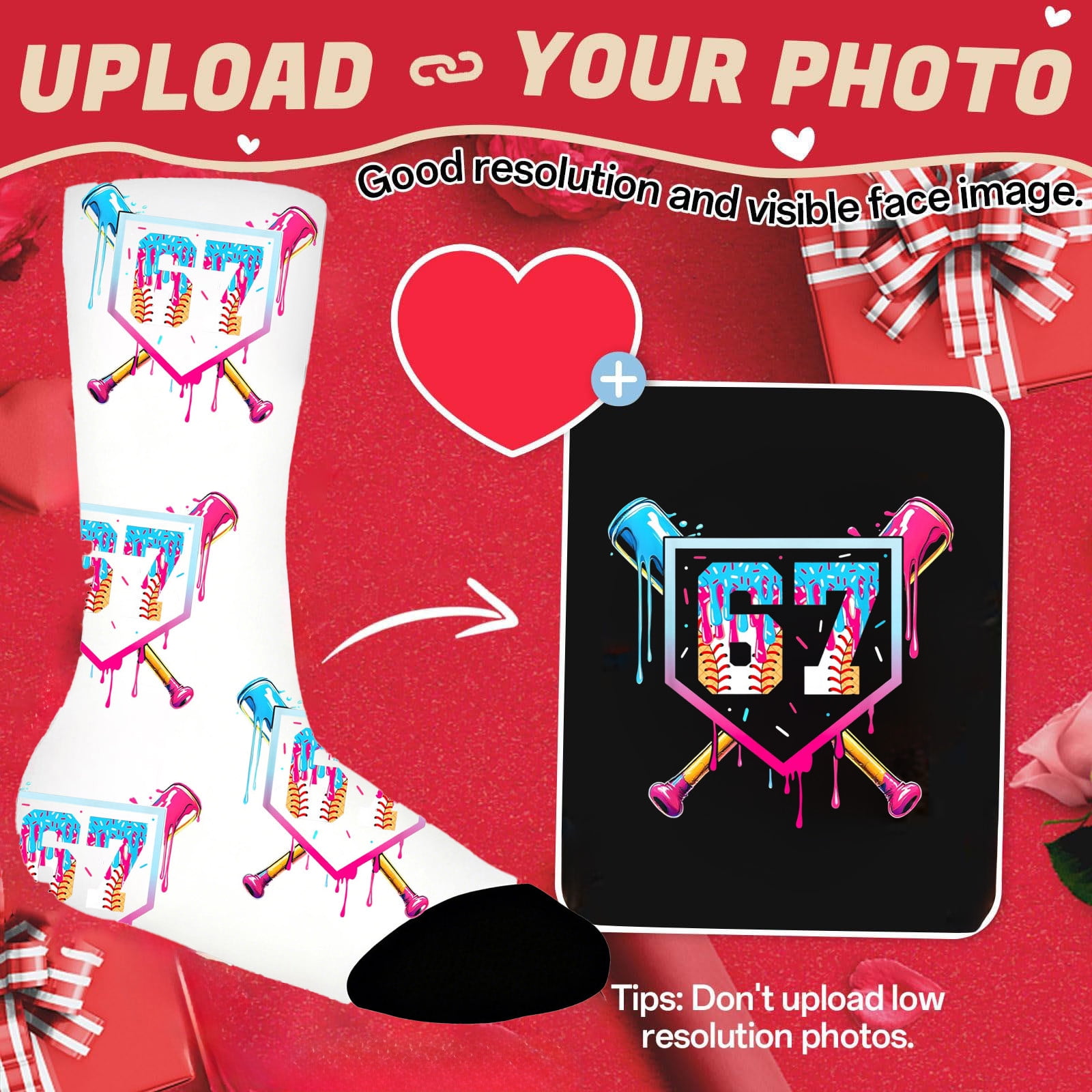 heyac 6 7 Socks Funny Number Baseball Crew Socks 67 Meme Novelty Six ...