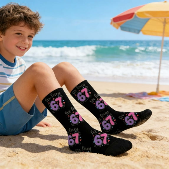 YAYUBA 6 7 Socks Kids Funny Number Baseball Crew Socks 6 7 Meme Novelty ...